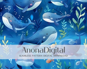 Whale Cute Sea Ocean Seamless Pattern Digital Download Unlimited ...