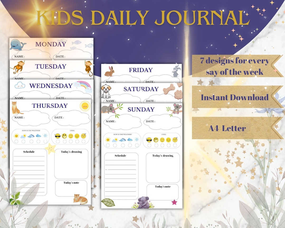 Kids Daily Journal Printable I Journal for Kids I Diary for Kids I Kids ...