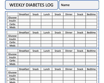 Weekly Diabetes Record PDF Printable Diabetes Tracker Sheet Insulin ...