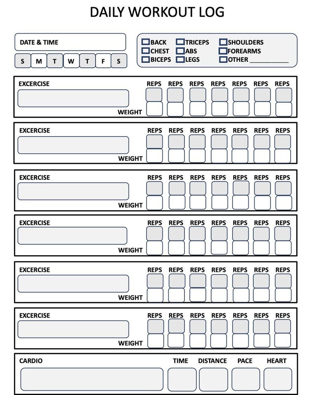 Daily Workout Log Printable - Etsy