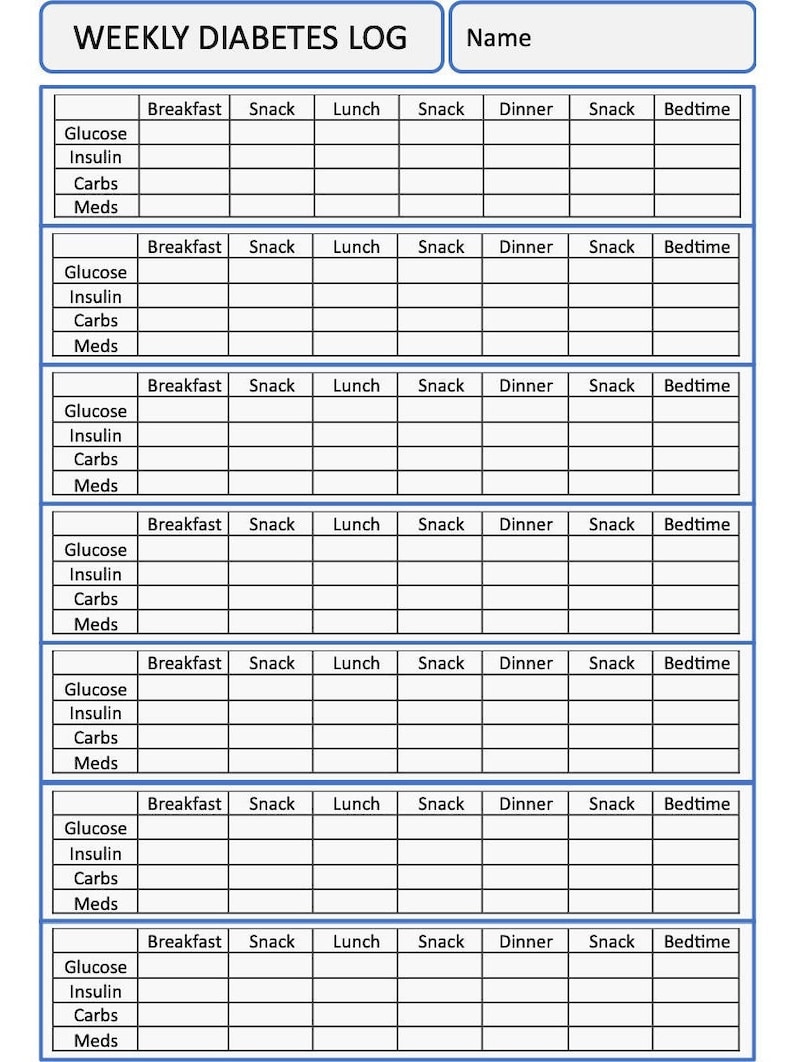 Weekly Diabetes Log Printable - Etsy