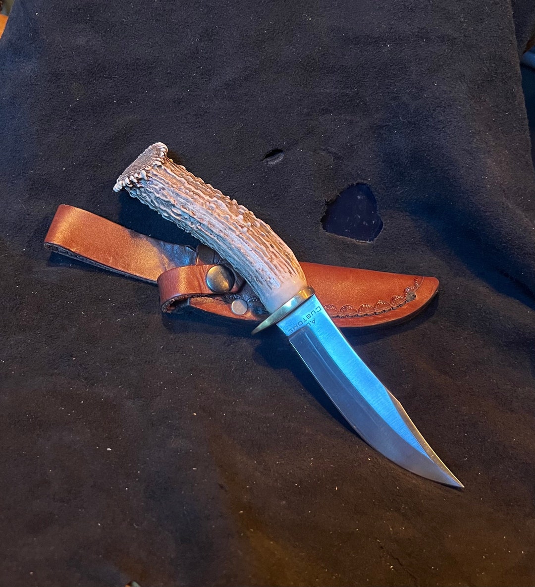 Antler Handled Knife W/leather Sheath - Etsy