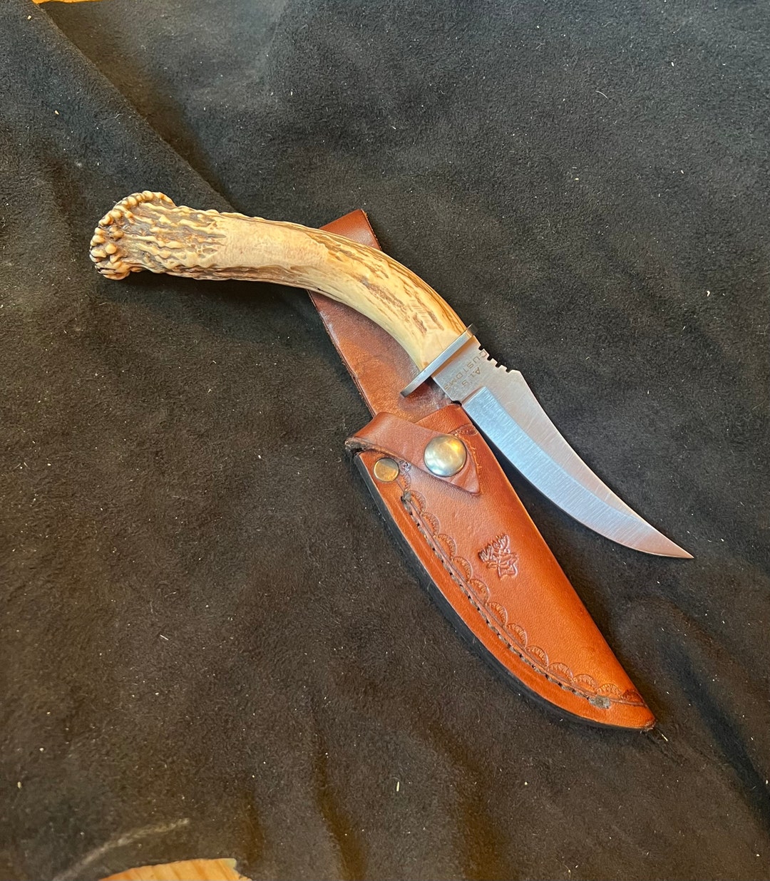 Antler Handled Skinner Knife W/leather Sheath - Etsy