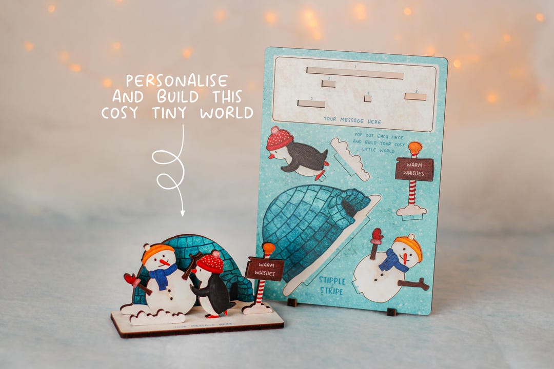 Personalized Magical Winter Pop up Card of a Cozy Gentoo Penguin ...