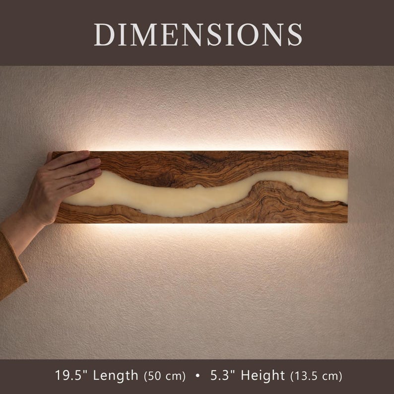 Wall Sconce, Olive Wood Linear Ambient Light With Resin Color Options ...