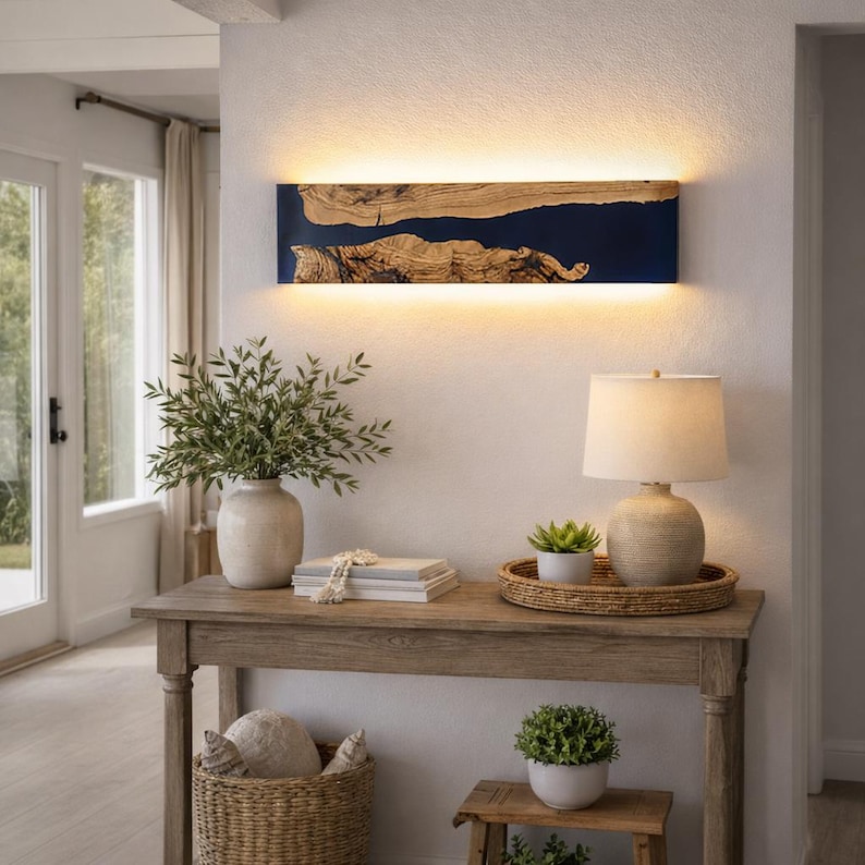 Wall Sconce, Olive Wood Linear Ambient Light With Resin Color Options ...