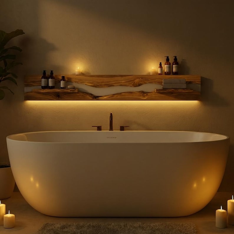 Olive Wood Spa Panel, Ivory Resin River, Bathroom Wall Decor - Etsy