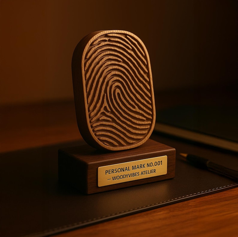 Personalized Desk Sign Gift – Walnut Fingerprint Art With Brass Name ...