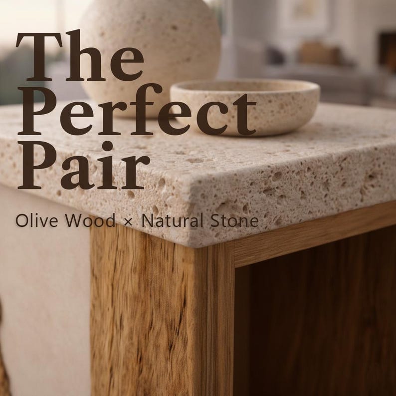 Handmade Olive Wood End Table | Luxury Marble Top, Resin Inlay - Etsy