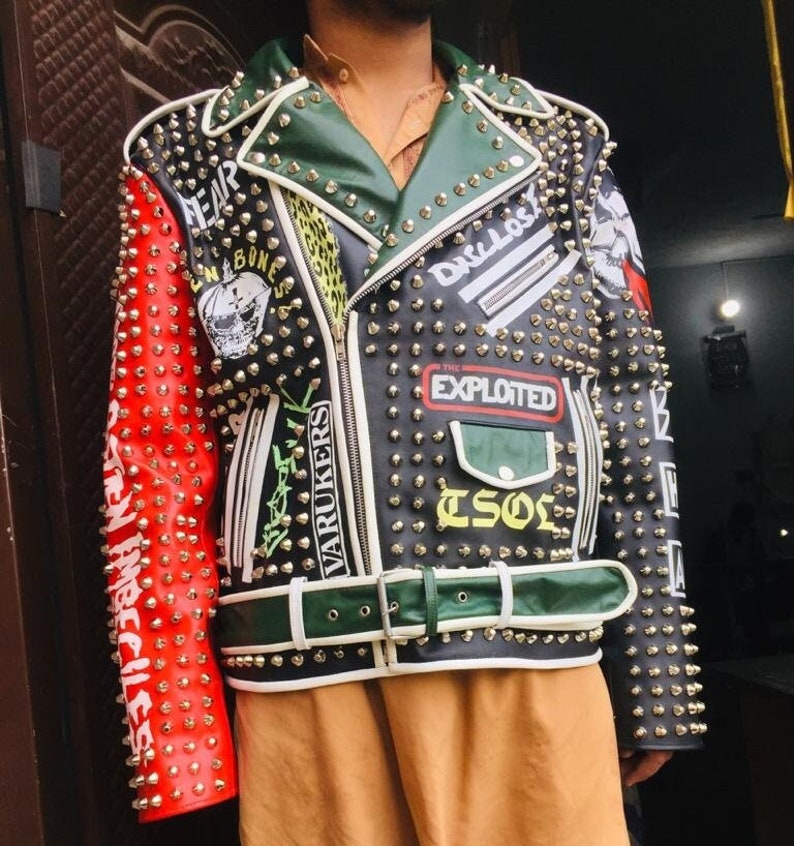 Conical Rivets Steampunk Men Patches Studded Jacket - Etsy