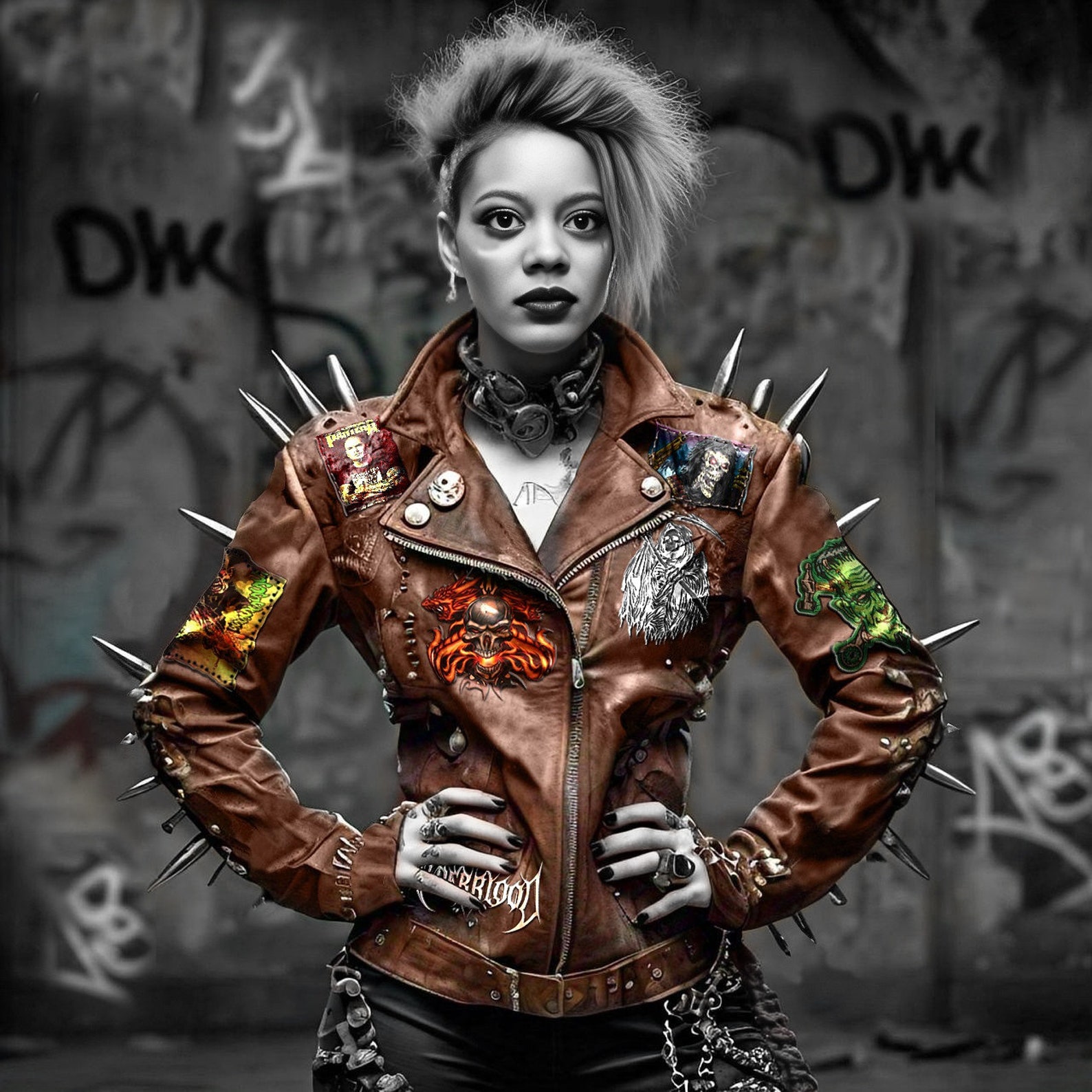 Punk Fashion Metal Spikes, Gothic Women Club Wear, Leather Stud Jacket ...