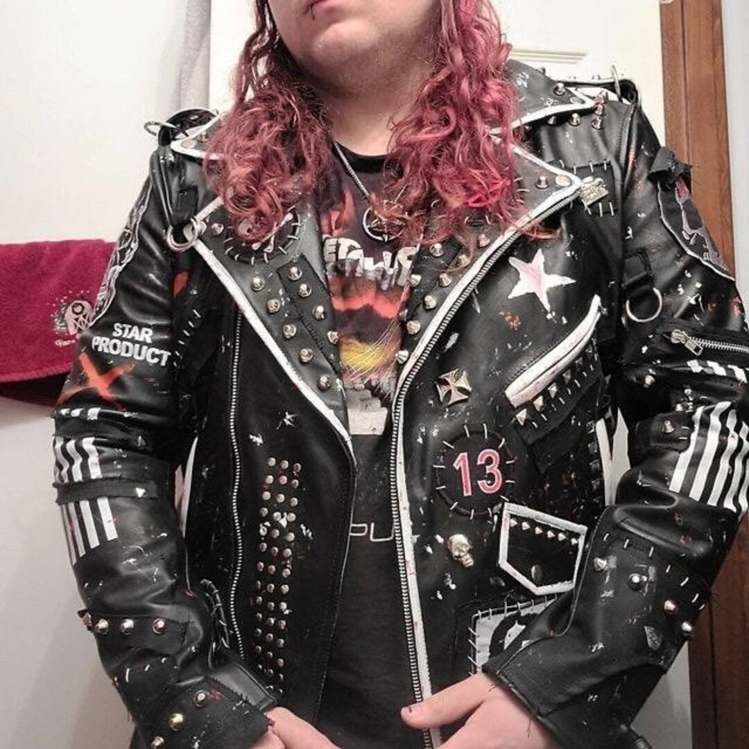 Punk Studded Rocker Leather Jacket, Motor Bike Steampunk Style Men ...