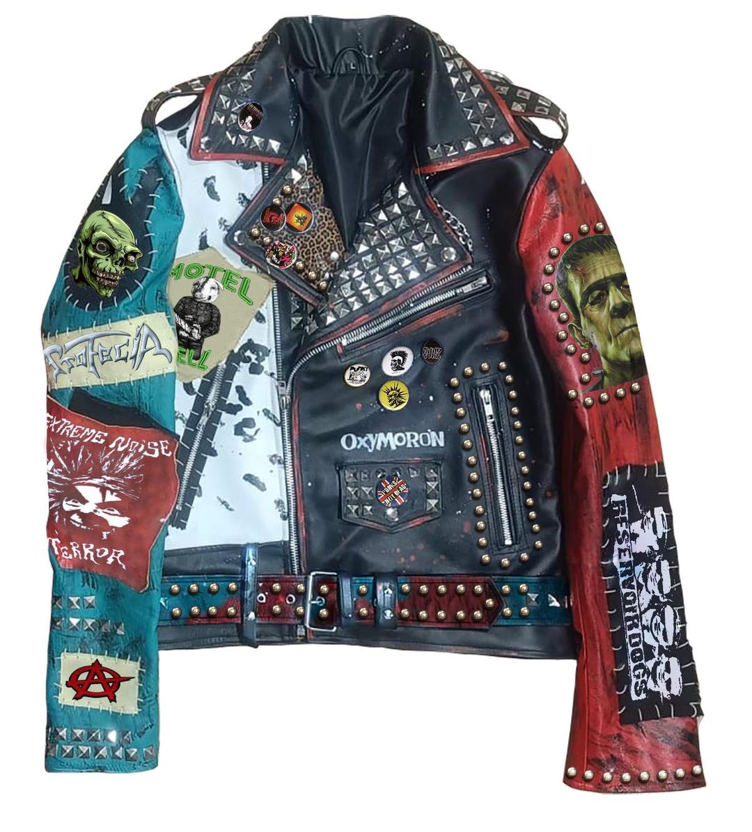 Striking Real Leather Biker Jacket With Authentic Band Patches and Edgy ...