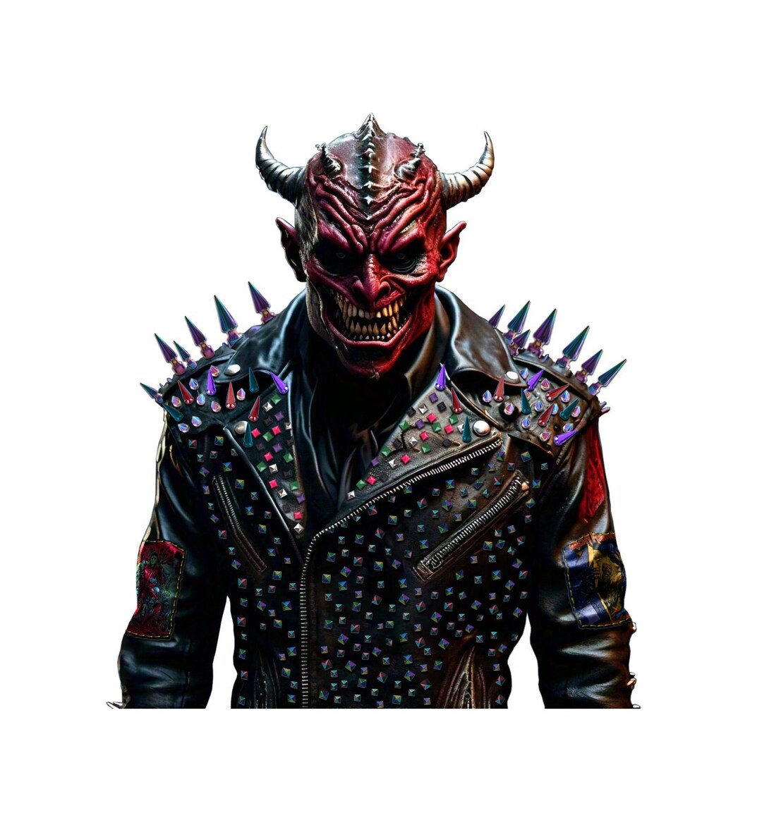 Devil Wear Monster Black Jacket, Colorful Spikes Pyramid Studs, Gothic ...