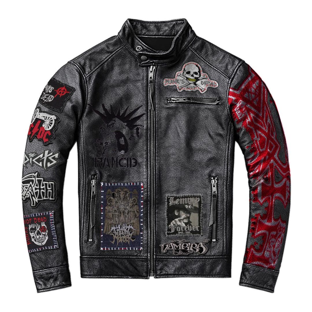 Punk Patches Men Rocker Gray Leather Biker Handmade Jacket - Etsy