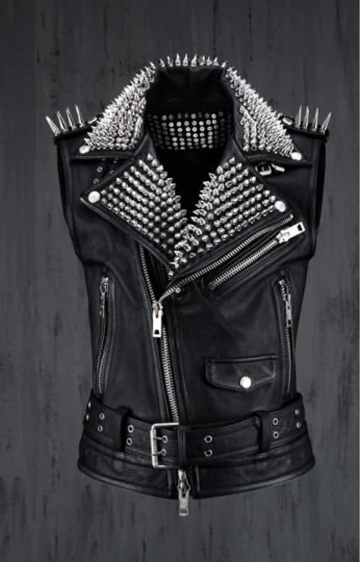 Women Jacket Spikes and Studs, Women Leather Vest, Clothing, Vest Punk ...