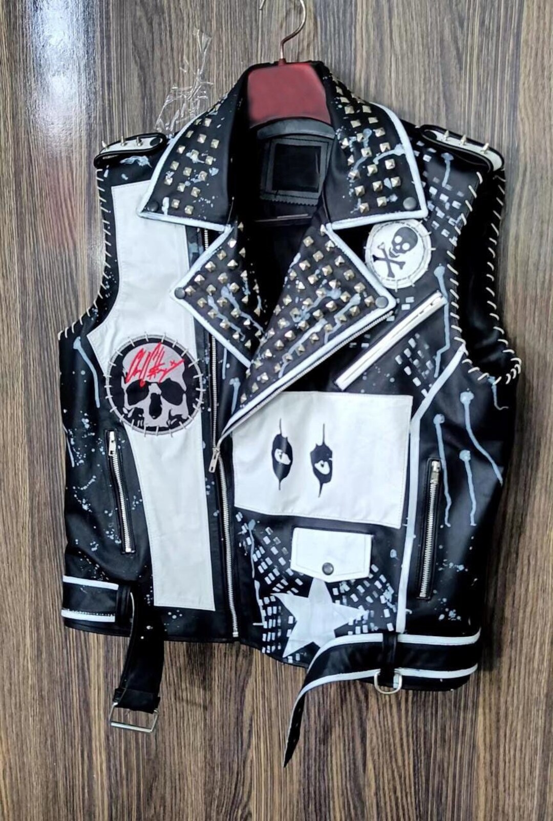 Rider Gothic Men Patches Vest Leather, Motorbike Studded Punk Rock ...