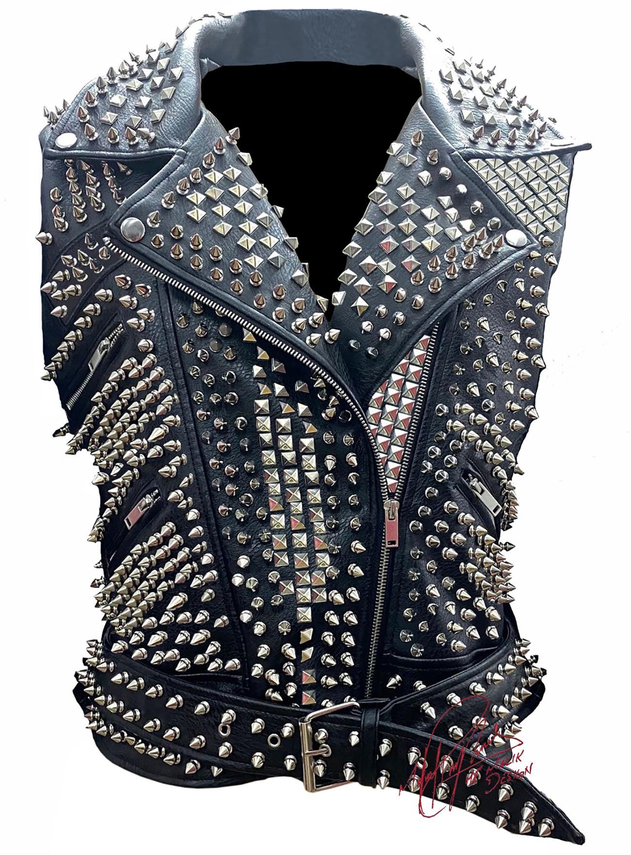 Steampunk Edgy Spikes Men Patches Leather Vest Jacket - Etsy
