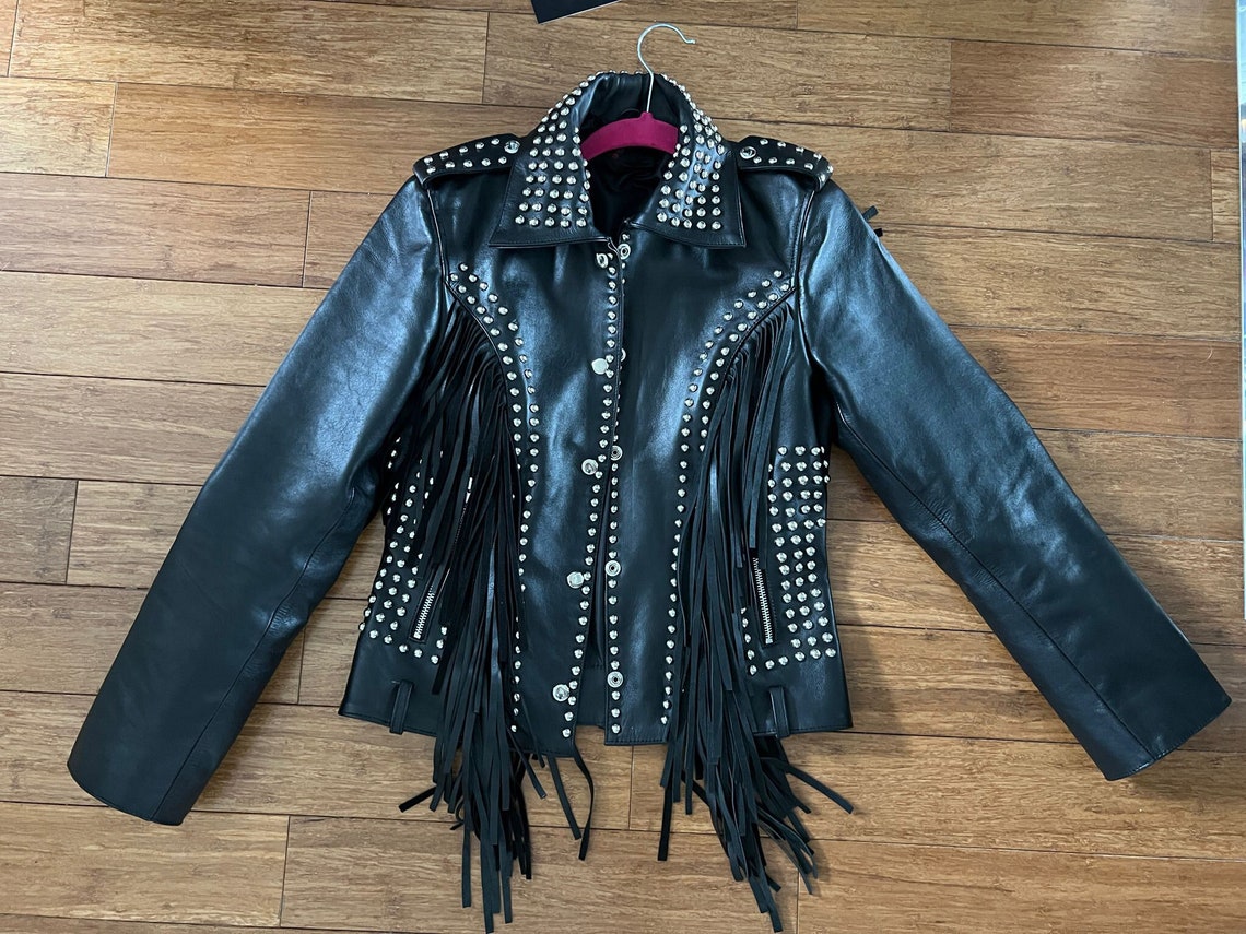 Custom Fringed Leather Biker Rocker, Studded Gothic Rivets Jacket - Etsy