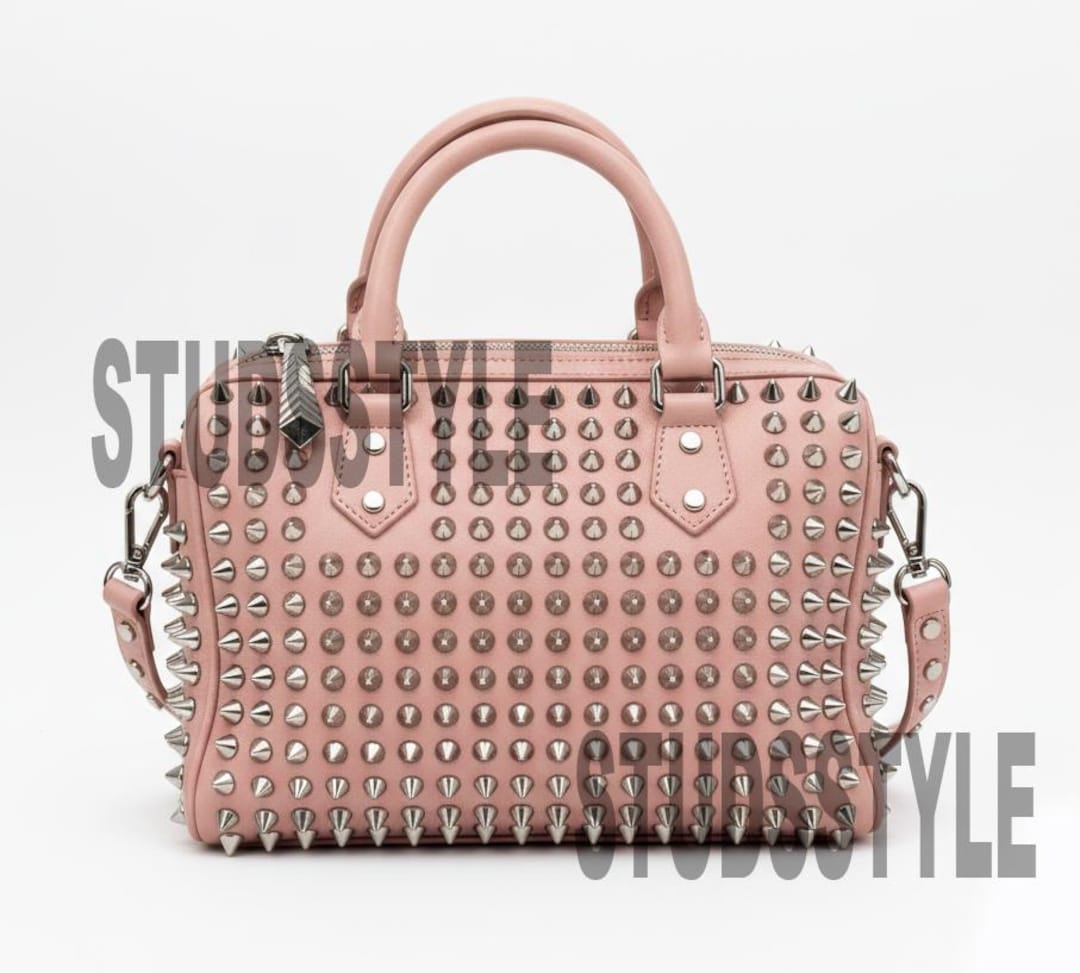 Pink Spiked Handbag Sheep Leather Purse, Handmade Women Gothic Punk ...