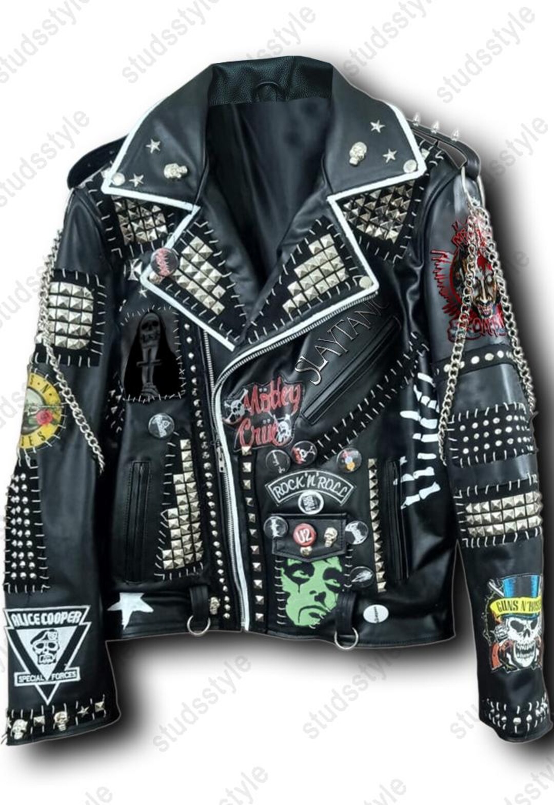 Reaper’s Quest Spiked Leather Patches Jacket, Gothic Punk Power With ...