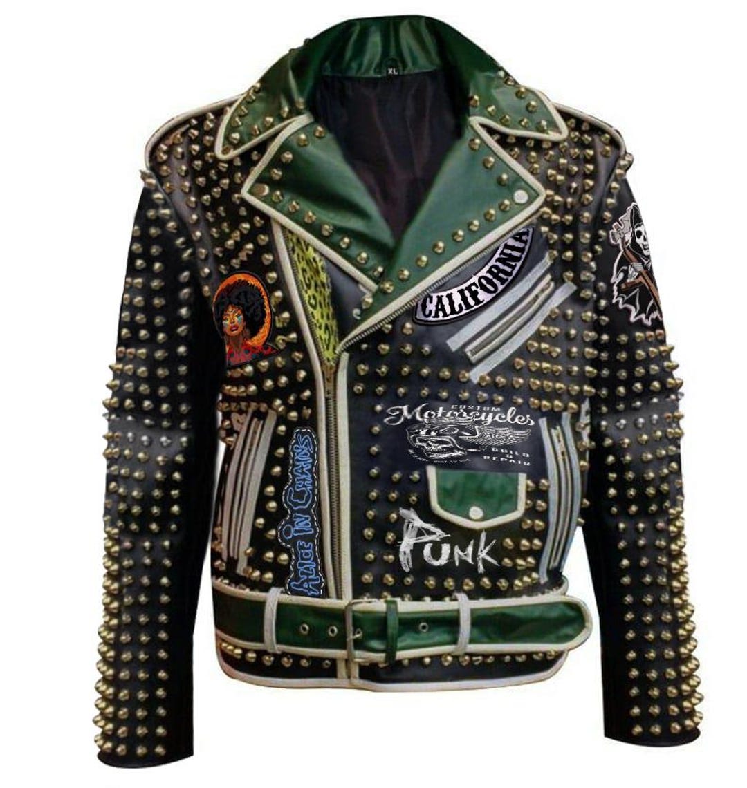 Dynamic Leather Jacket, Vibrant Punk Rock Band Patches, Gothic ...