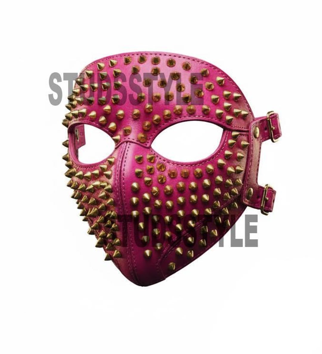 Costume Face Wear Steampunk Rocker's Golden Spikes Genuine Leather Mask ...