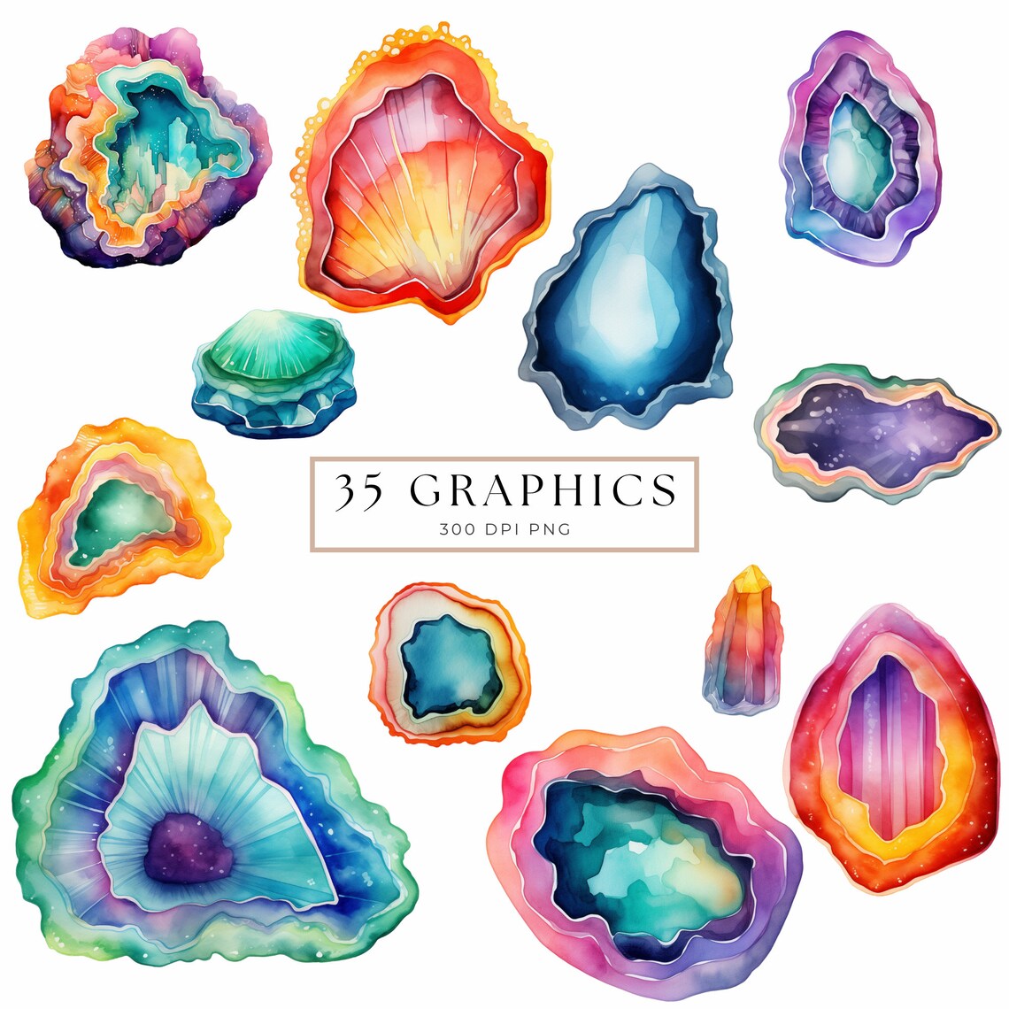 Watercolor Rainbow Geode Clipart Pack Commercial Use PNG Agate Digital ...