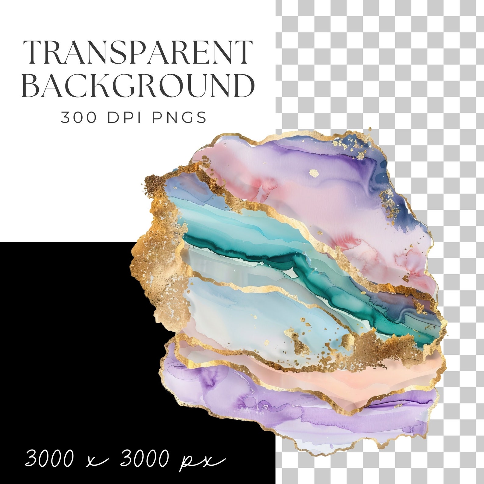 Pastel Geode Agate Slices Clipart | Watercolor Crystal Shapes PNG ...