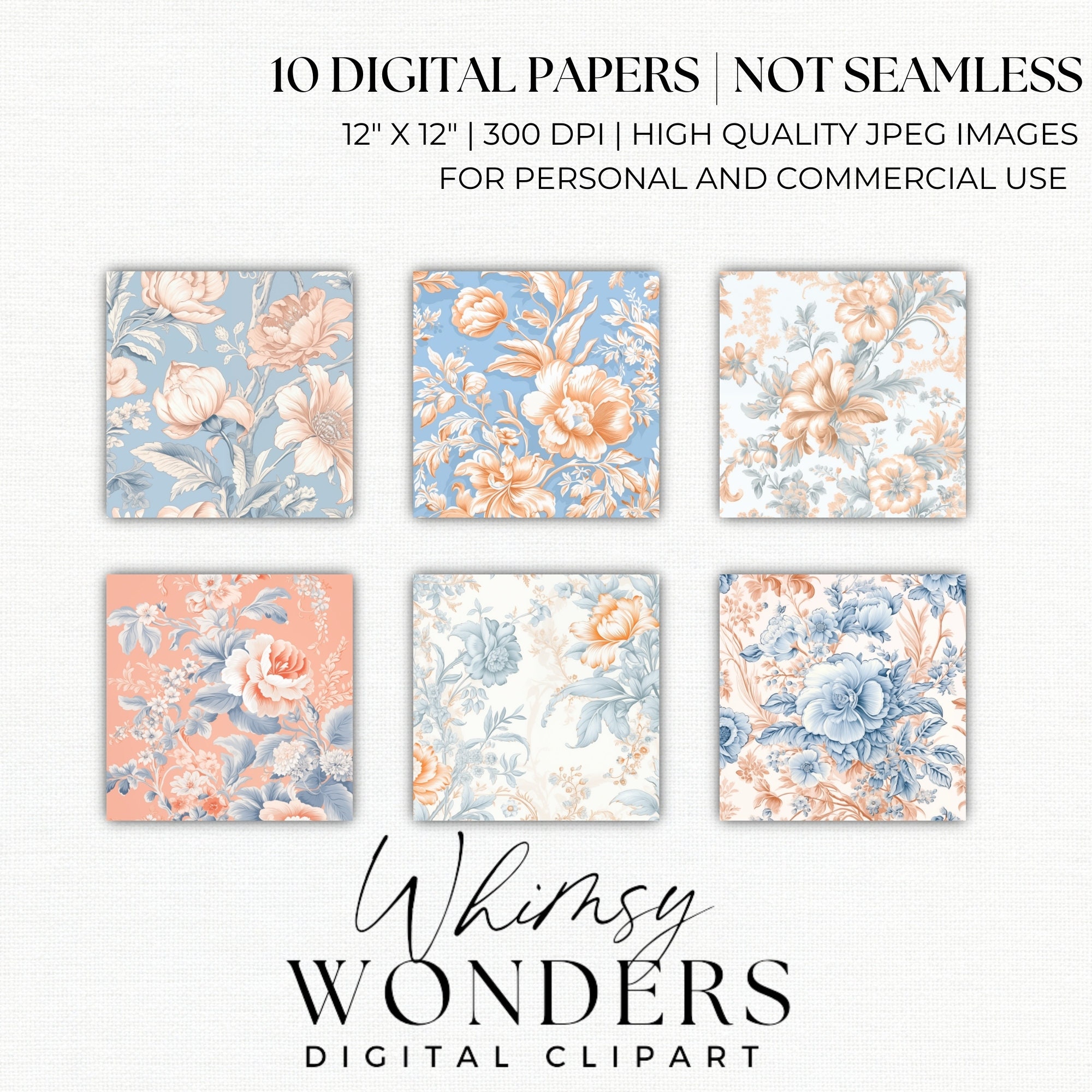 Blue & Peach Toile Digital Paper Instant Download Toile De Jouy Digital ...