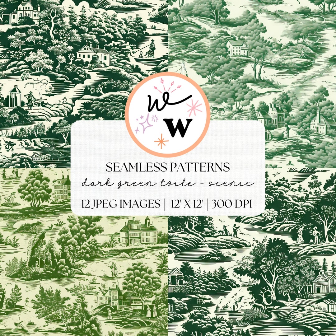 Green Toile De Jouy Seamless Pattern | Chinoiserie Digital Paper ...