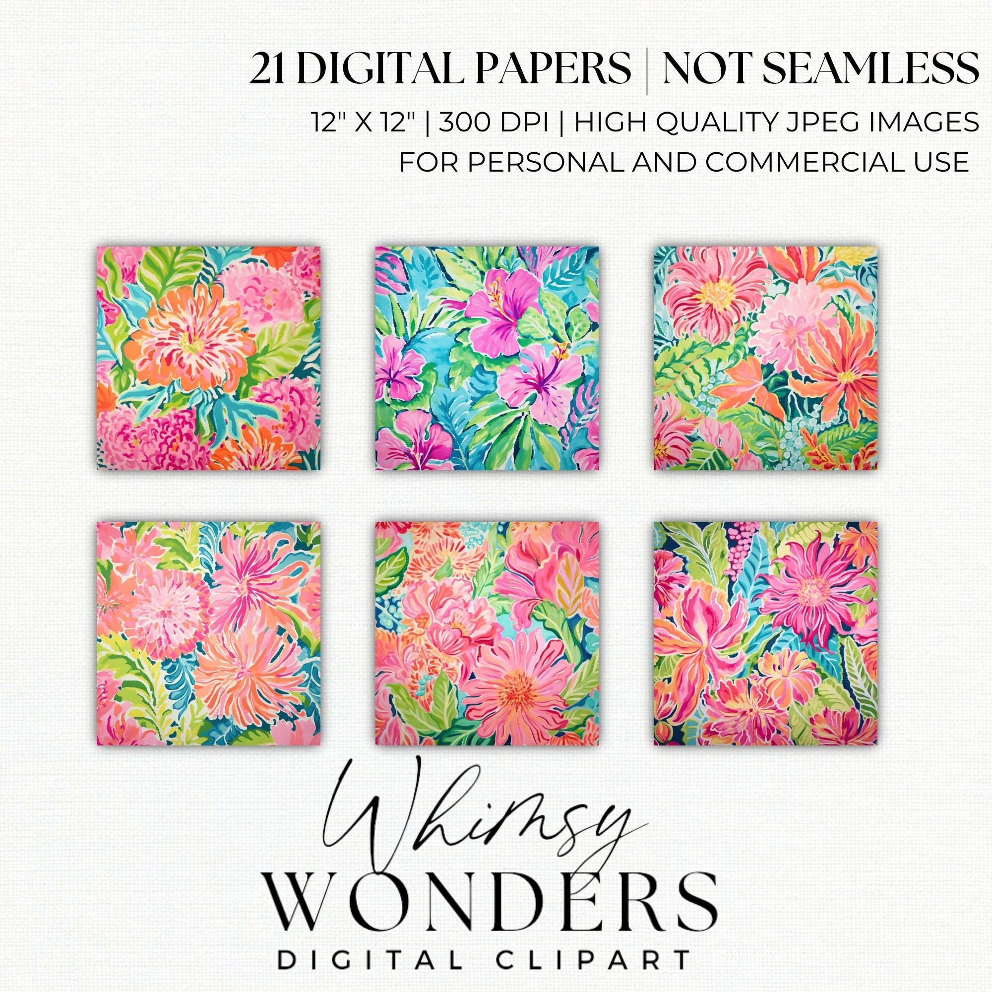 Preppy Flowers Digital Paper Preppy Spring Flowers Tropical Floral ...