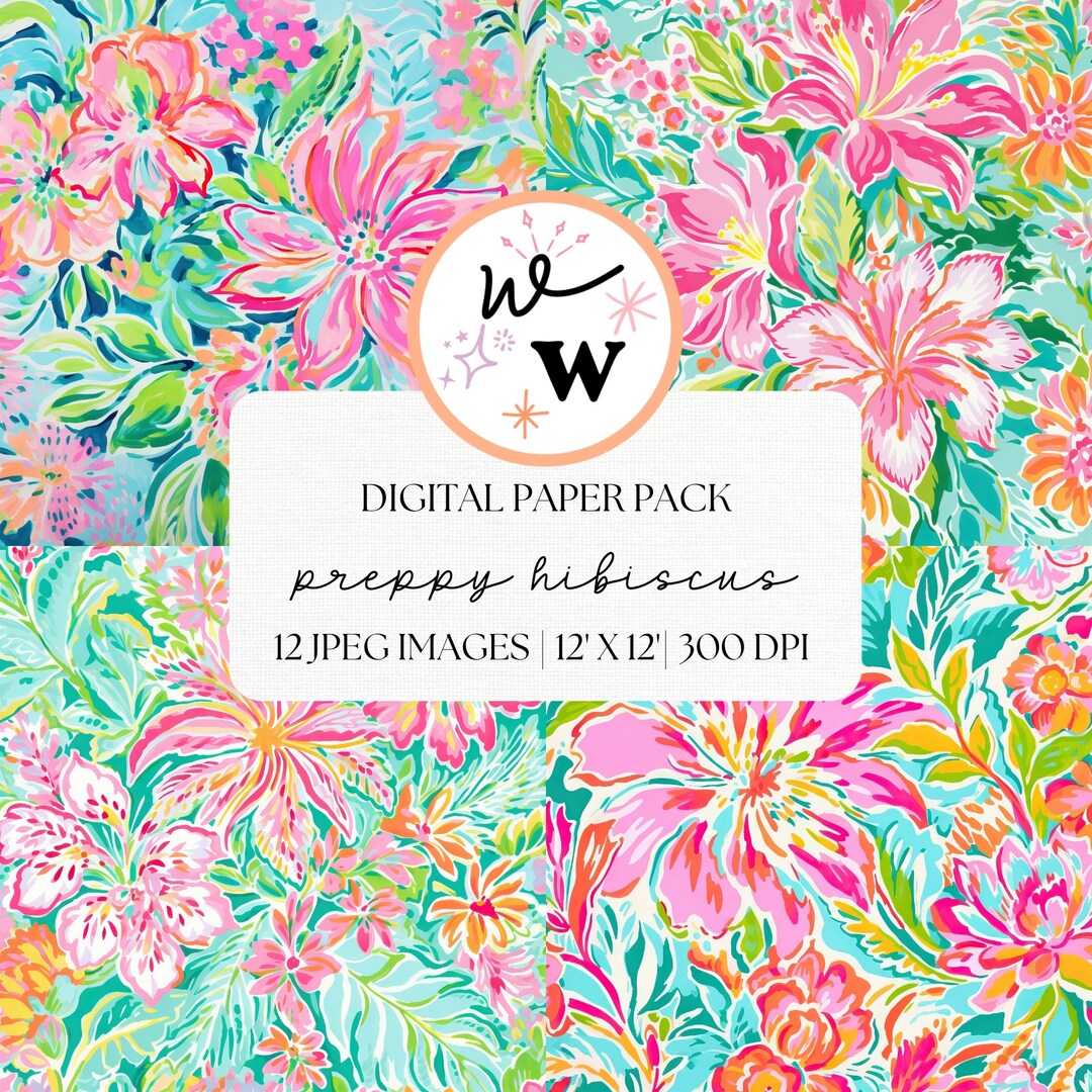 Preppy Flower Digital Paper | Printable Scrapbook Paper | Vibrant ...
