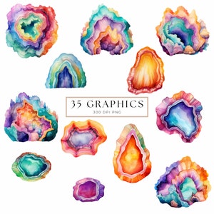 Watercolor Rainbow Geode Clipart Pack Commercial Use PNG Agate Digital ...