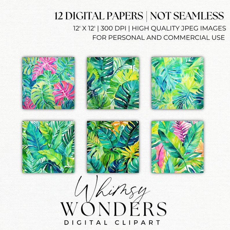Preppy Tropical Leaves Digital Paper Tropical Greenery and Botanicals ...