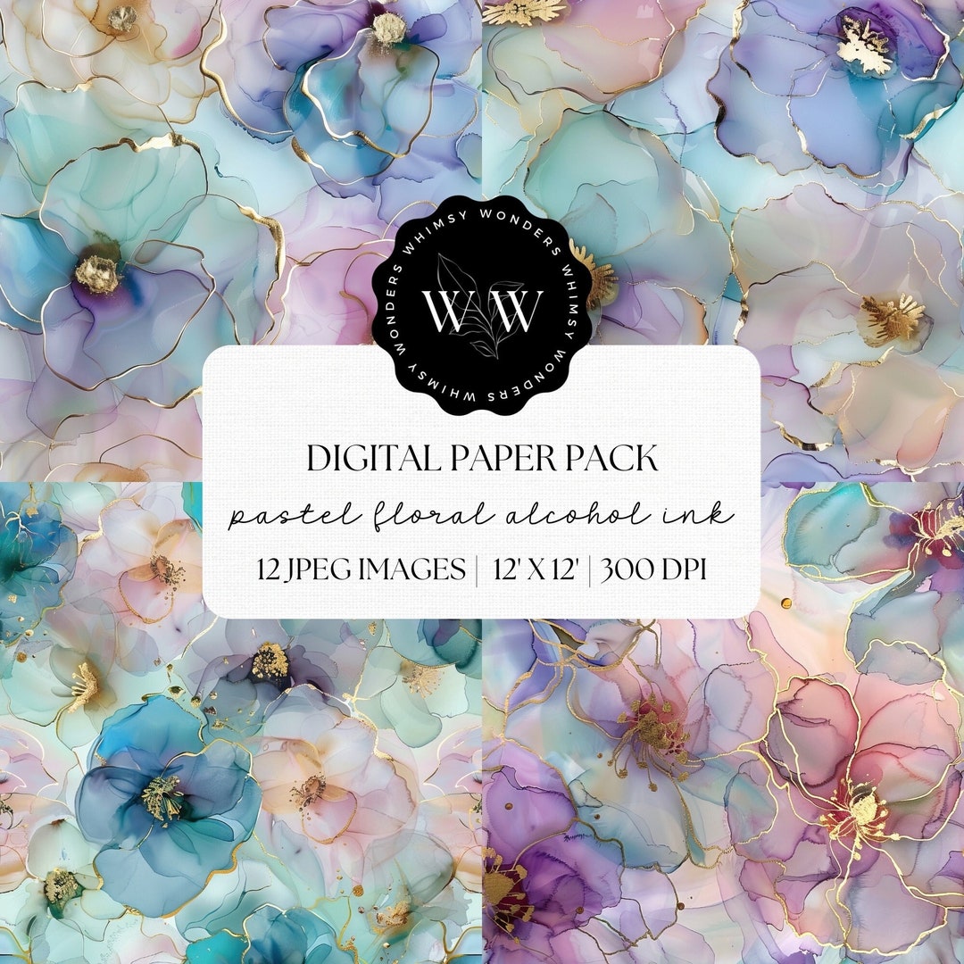 Floral Alcohol Ink Digital Paper | Pastel Gold Alcohol Ink Background ...