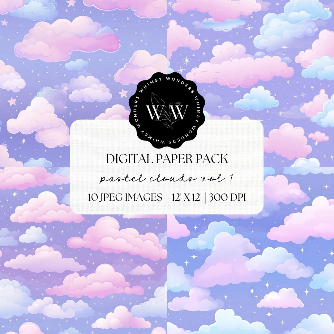 Pastel Clouds Digital Paper | Pastel Cloud Clipart | Starry Sky Pattern ...