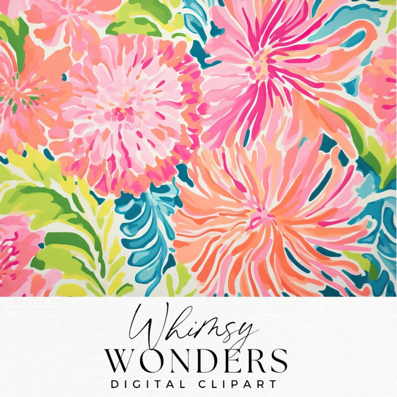 Preppy Flowers Digital Paper Preppy Spring Flowers Tropical Floral ...