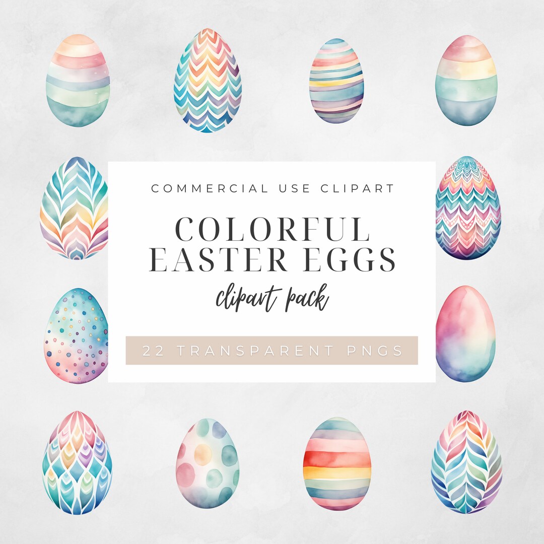 Colorful Easter Egg Clipart | Watercolor Easter Clipart | Cute Easter ...