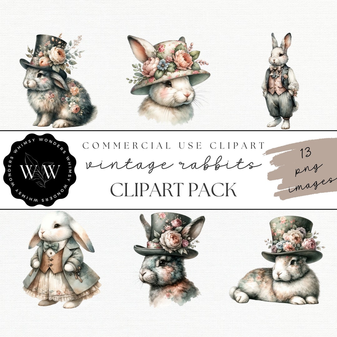 Vintage Rabbit Clipart | Easter Rabbit Wearing Dress| Elegant Bunny PNG ...