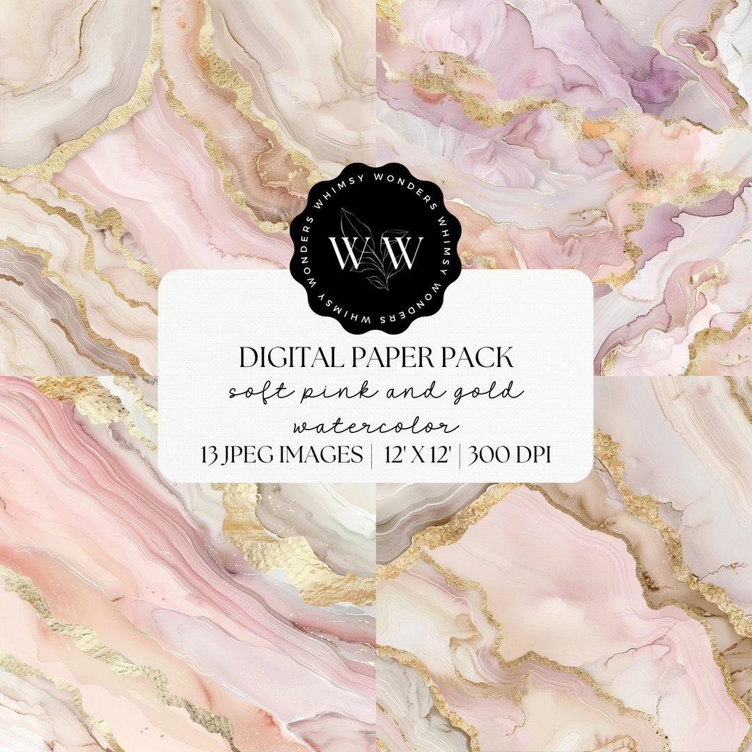 Pink and Gold Marble Digital Paper | Rose Gold Texture Pattern ...