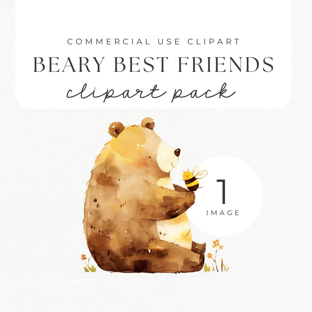 Honey Bee Bear Clipart | Cute Bear and Bumble Bee PNG | Watercolor Bee ...