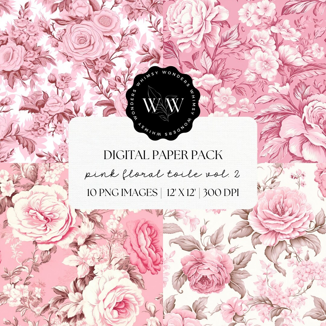Pink Toile Digital Paper| Instant Download | Toile De Jouy Digital ...