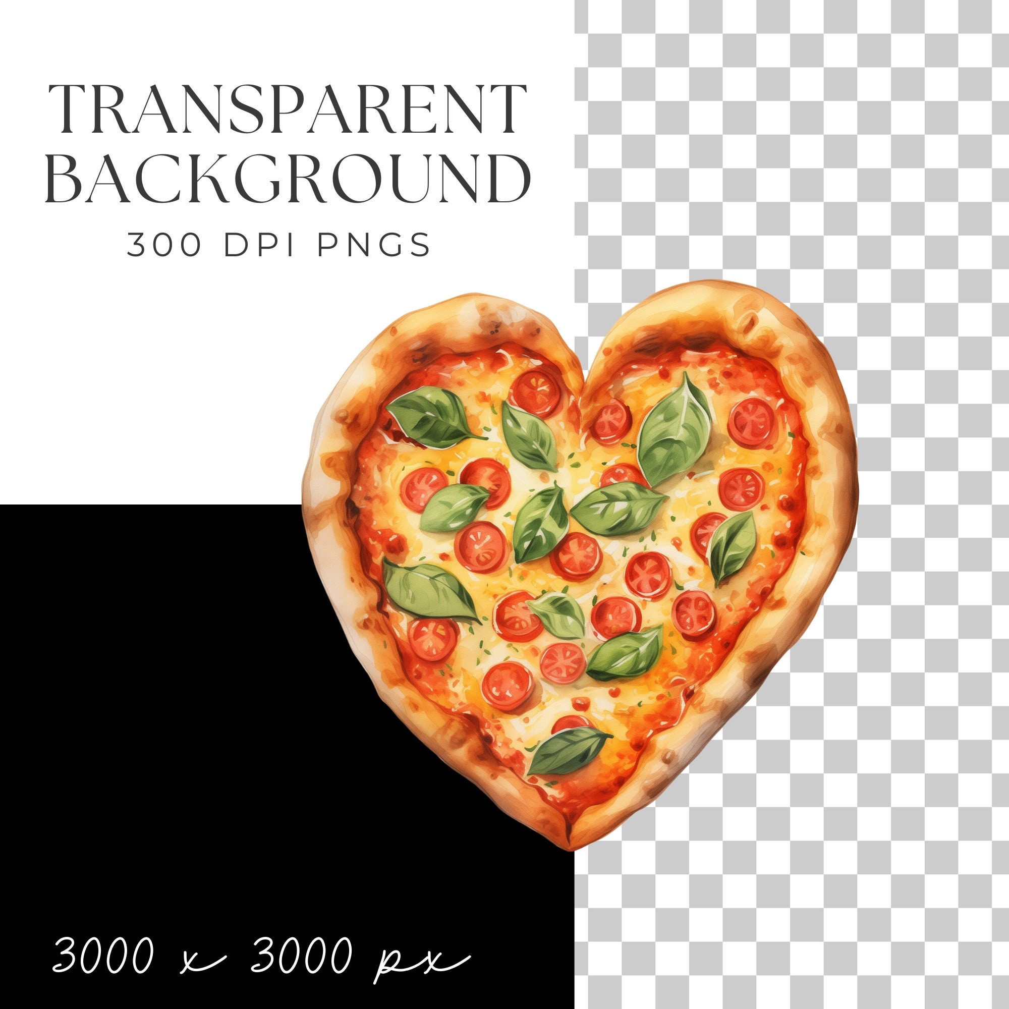 Watercolor Heart Pizza Clipart Pizza Clipart Cute Valentines Clipart ...
