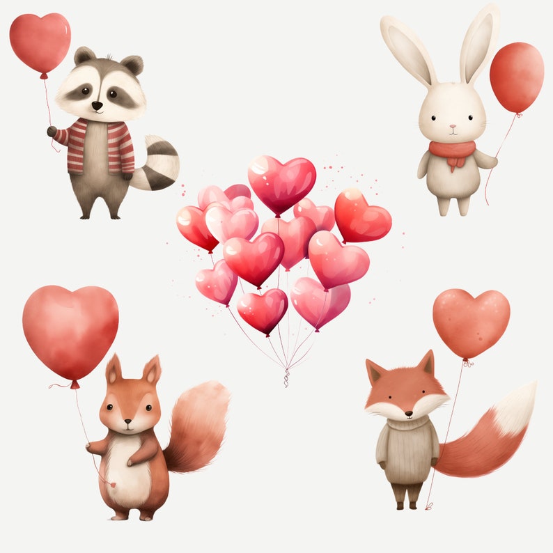 Valentine Animals Clipart Valentines Day PNG Sweet Animal Faces Clipart ...