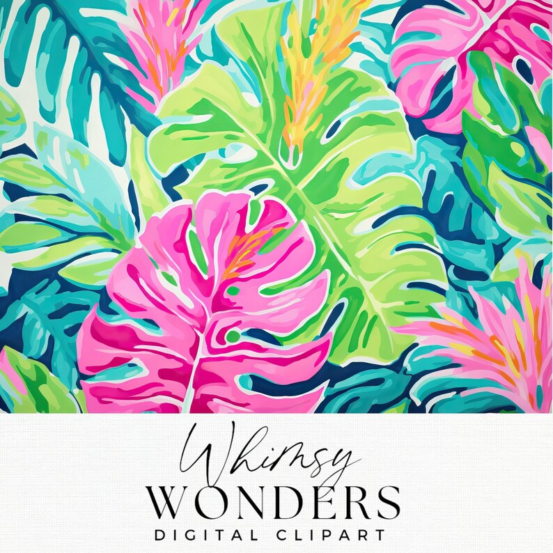 Preppy Tropical Leaves Digital Paper Tropical Greenery and Botanicals ...