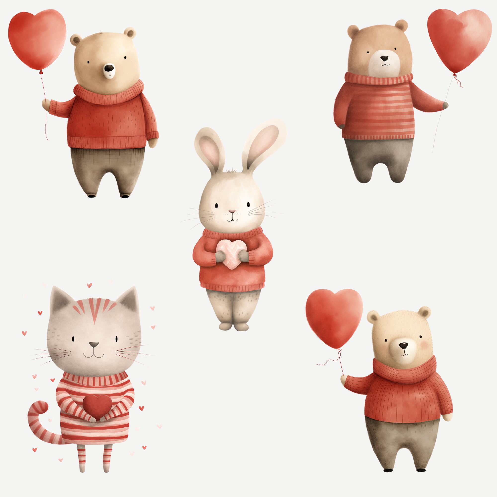 Valentine Animals Clipart Valentines Day PNG Sweet Animal Faces Clipart ...