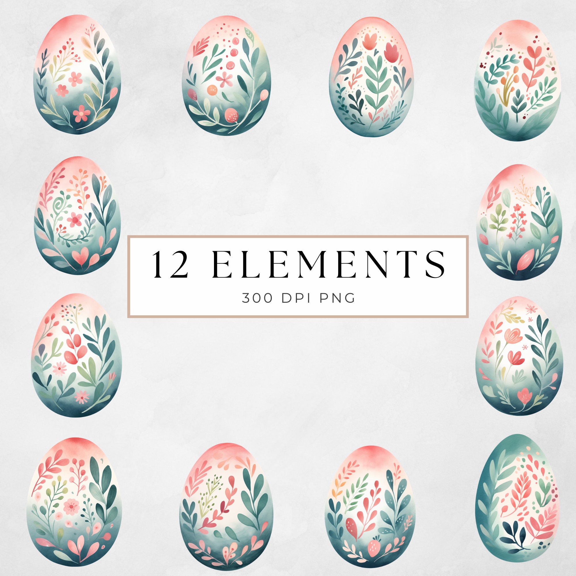 Green Easter Egg Clipart Easter Egg Design Clipart Floral Watercolor ...