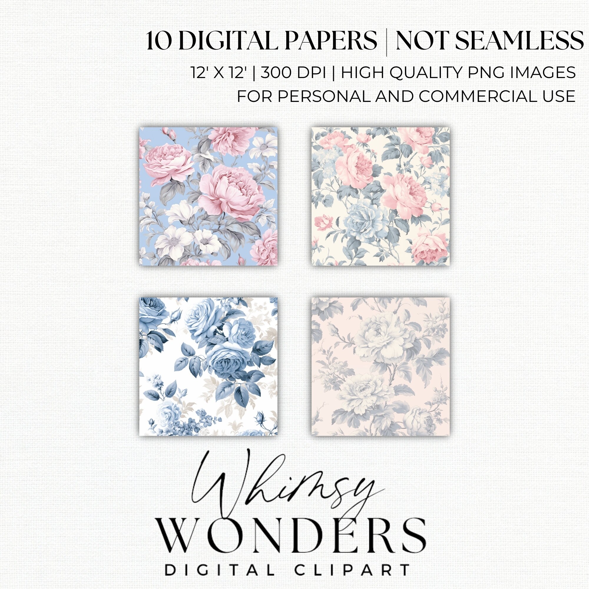 Blue Pink Toile Digital Paper Instant Download Toile De Jouy Digital ...