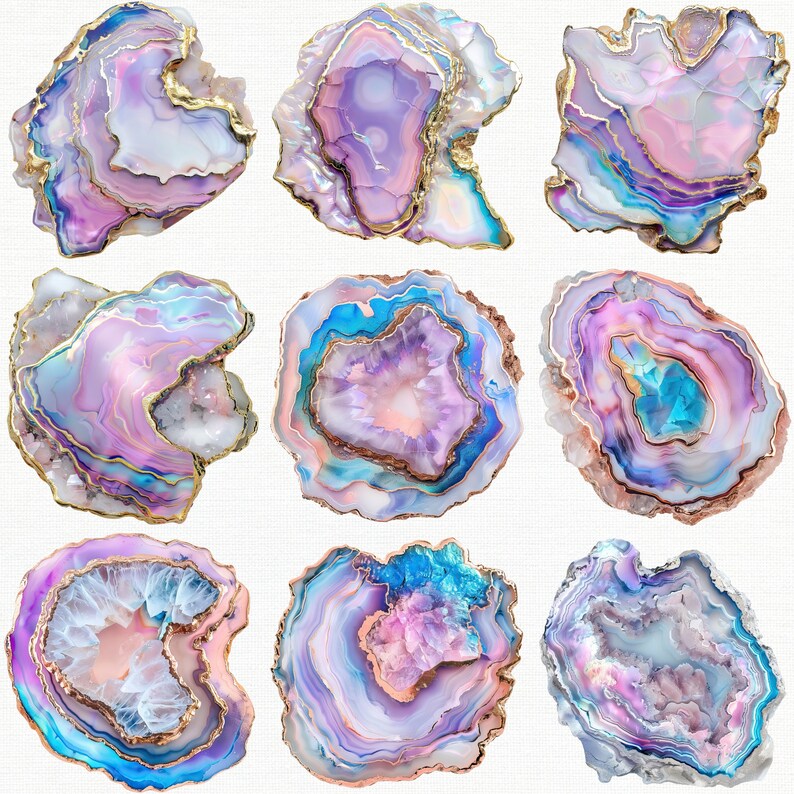 Iridescent Opal Alcohol Ink Geodes Clipart Watercolor Agate Slices PNG ...